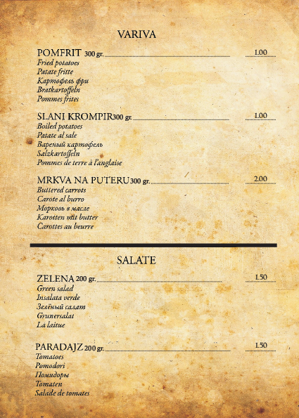 Jelovnik – Restoran Verige Cetinje