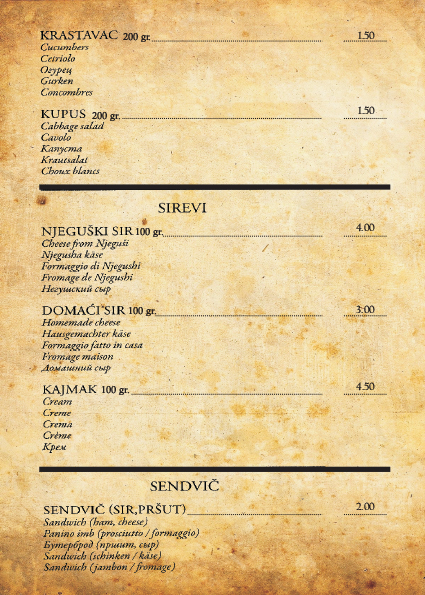 Jelovnik – Restoran Verige Cetinje